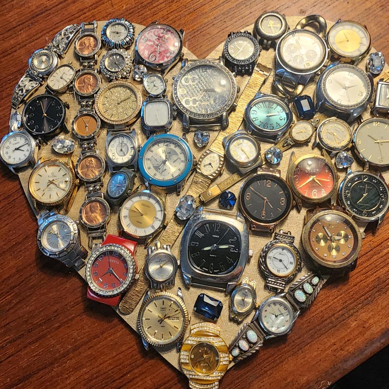 Upcycled Watch Heart, OOAK Heart, Unique Gift, Collage Art, Repurposed ...