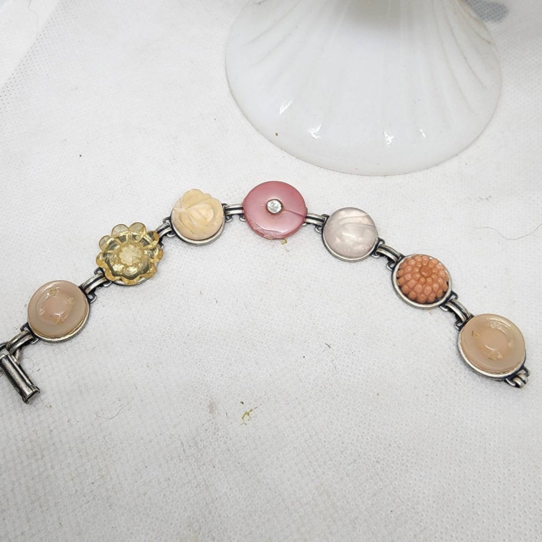 Vintage Jewelry, Upcycled Button Jewelry, Upcycled Jewelry, Pink Button ...