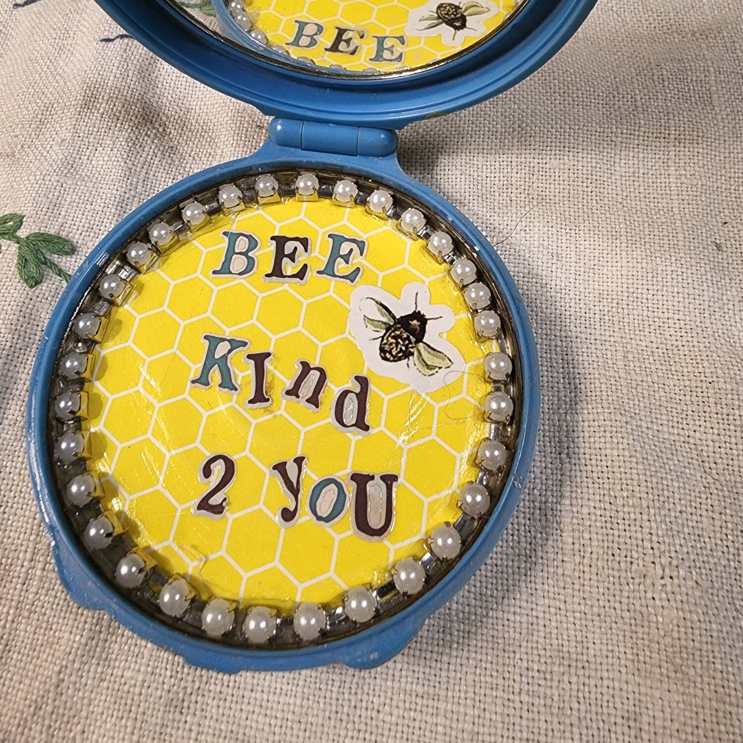 Compact Mirror, Pill Box, Upcycled Compact Mirror, Repurposed Compact ...