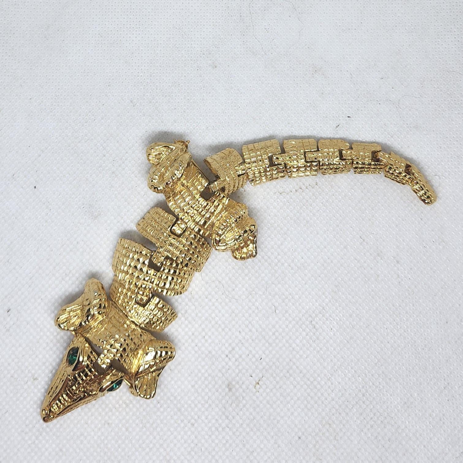 Alligator Brooch, Alligator Pin, Large Alligator Brooch, Gold Reptile ...