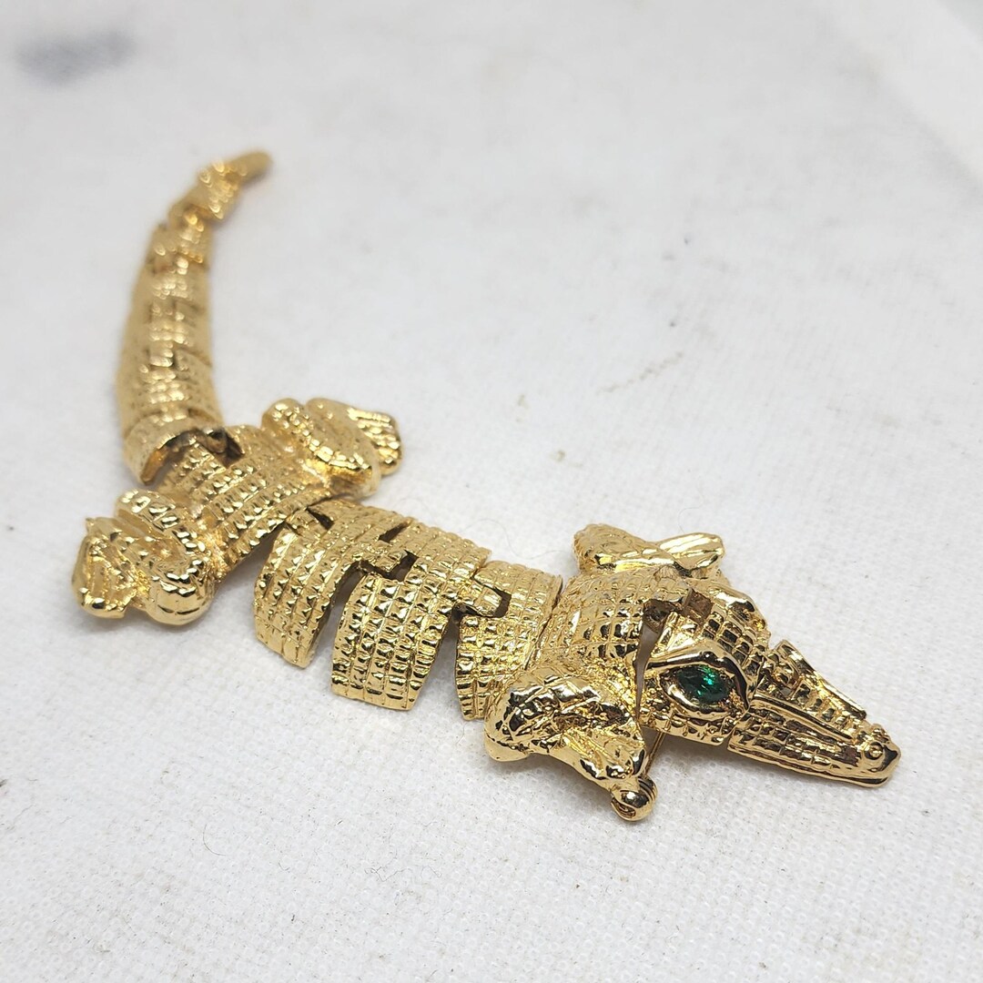 Alligator Brooch, Alligator Pin, Large Alligator Brooch, Gold Reptile ...