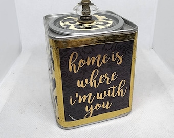 Tea Tin, Upcycled Tea Tin, OOAK Tin, Planter Box, Storage Box, Barista ...