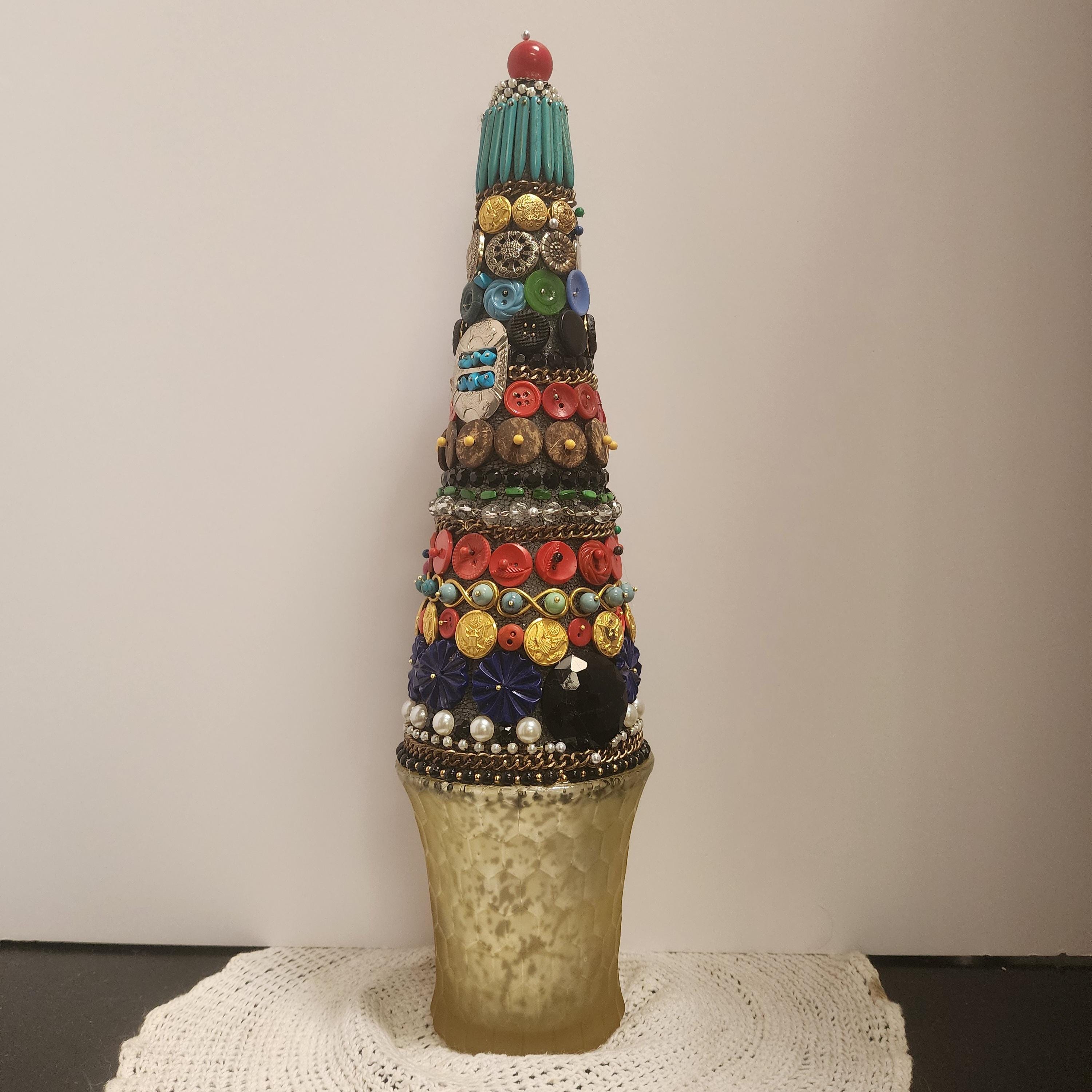Button Tree, Jewelry Tree, Jewelry Christmas Tree, Upcycled Vintage ...