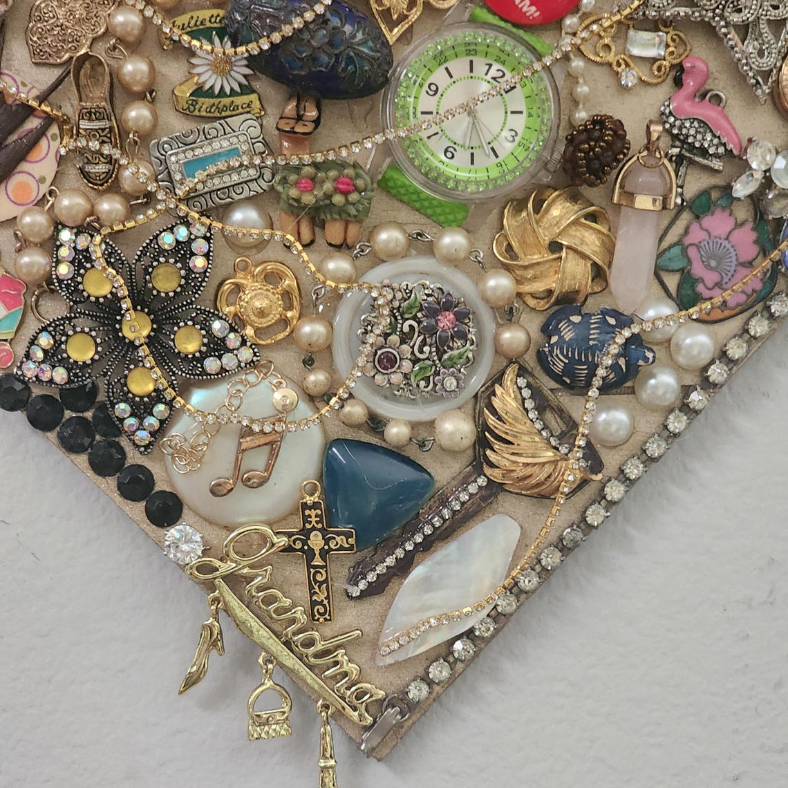 Upcycled Jeweled Heart, Vintage Jewelry Collage, Jewelry Assemblage ...