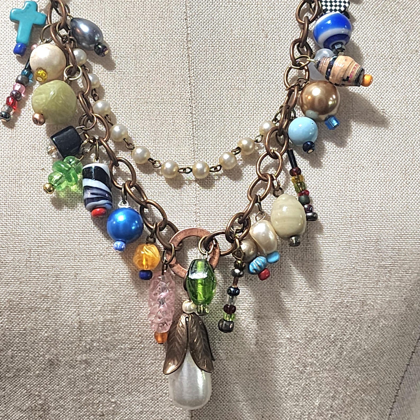 Assemblage Necklace, Collage Jewelry, Vintage Bead Necklace,colorful ...