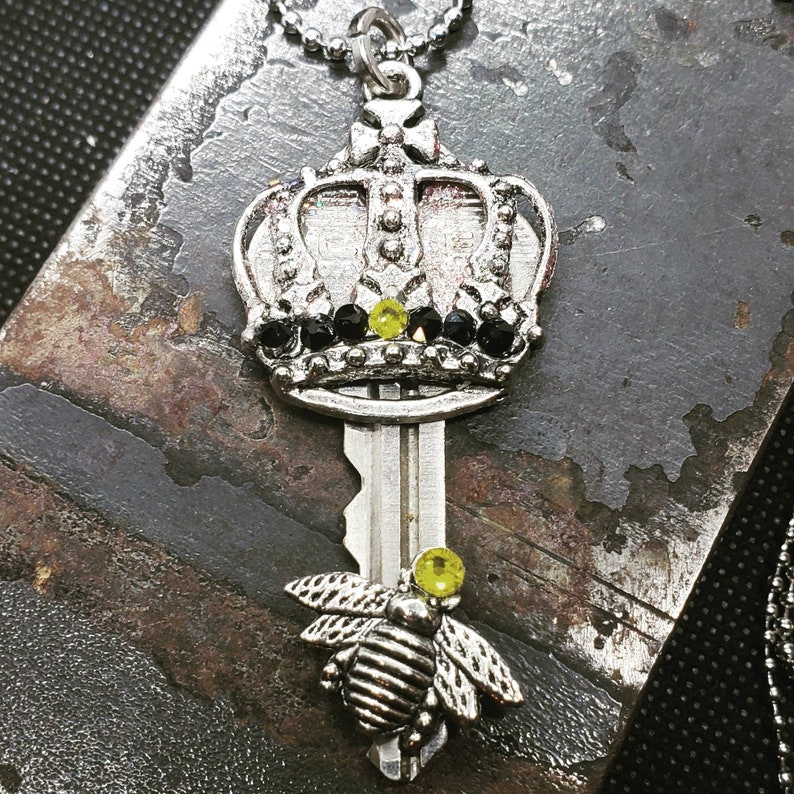 Queen Bee Necklace, Bee Necklace, Bee Jewelry, Upcycled Jewelry, Crown ...