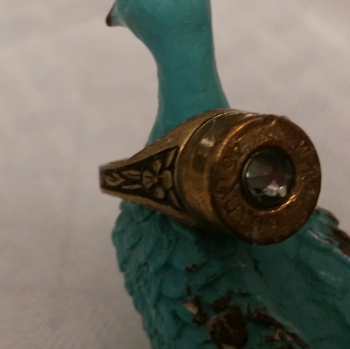 Brass Bullet Ring, Bullet Jewelry, Gray Swarovski Ring, Hunters Ring ...