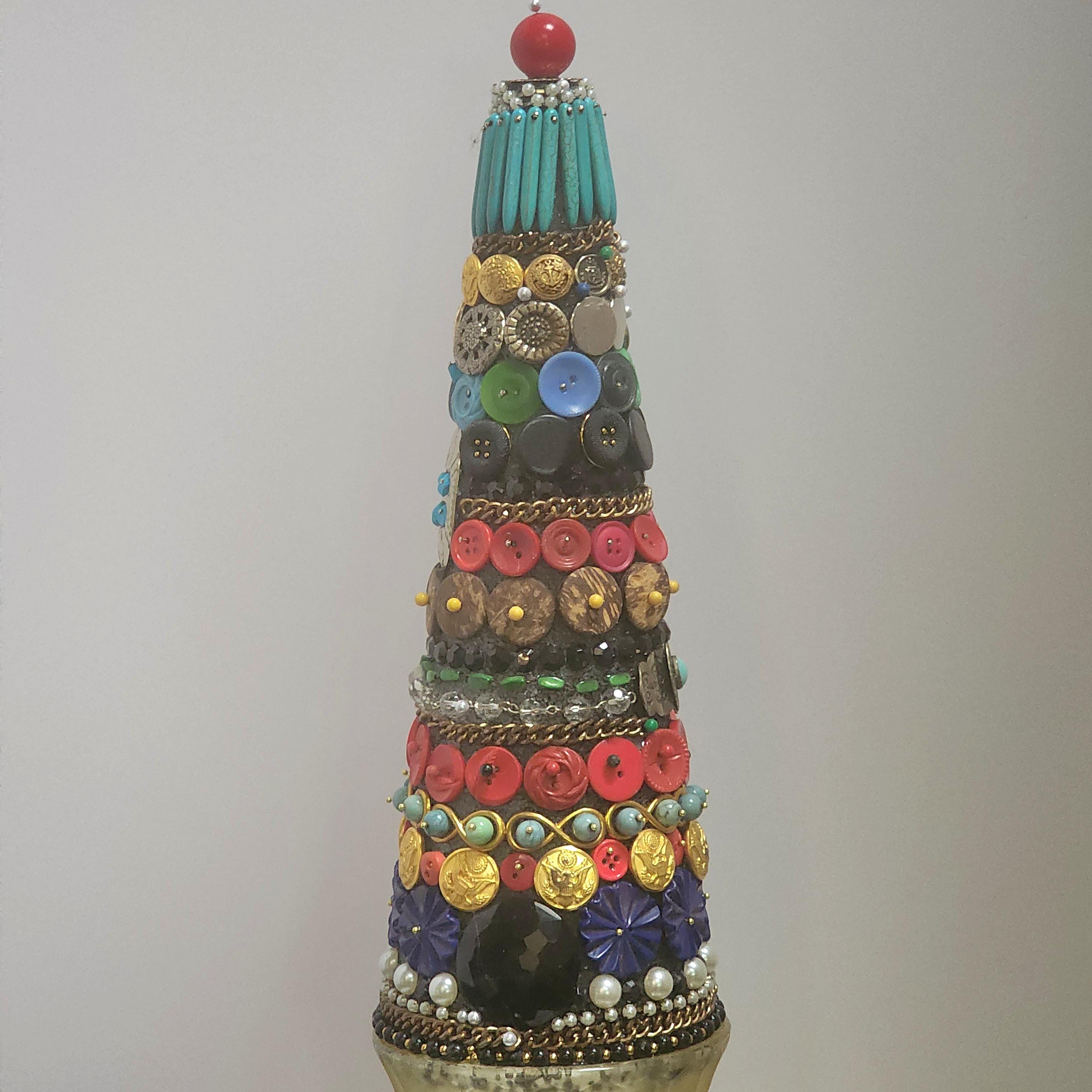 Button Tree, Jewelry Tree, Jewelry Christmas Tree, Upcycled Vintage ...