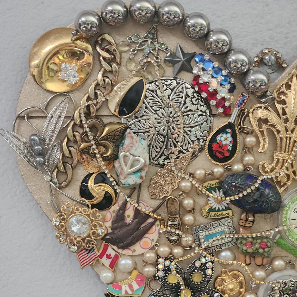 Upcycled Jeweled Heart, Vintage Jewelry Collage, Jewelry Assemblage ...