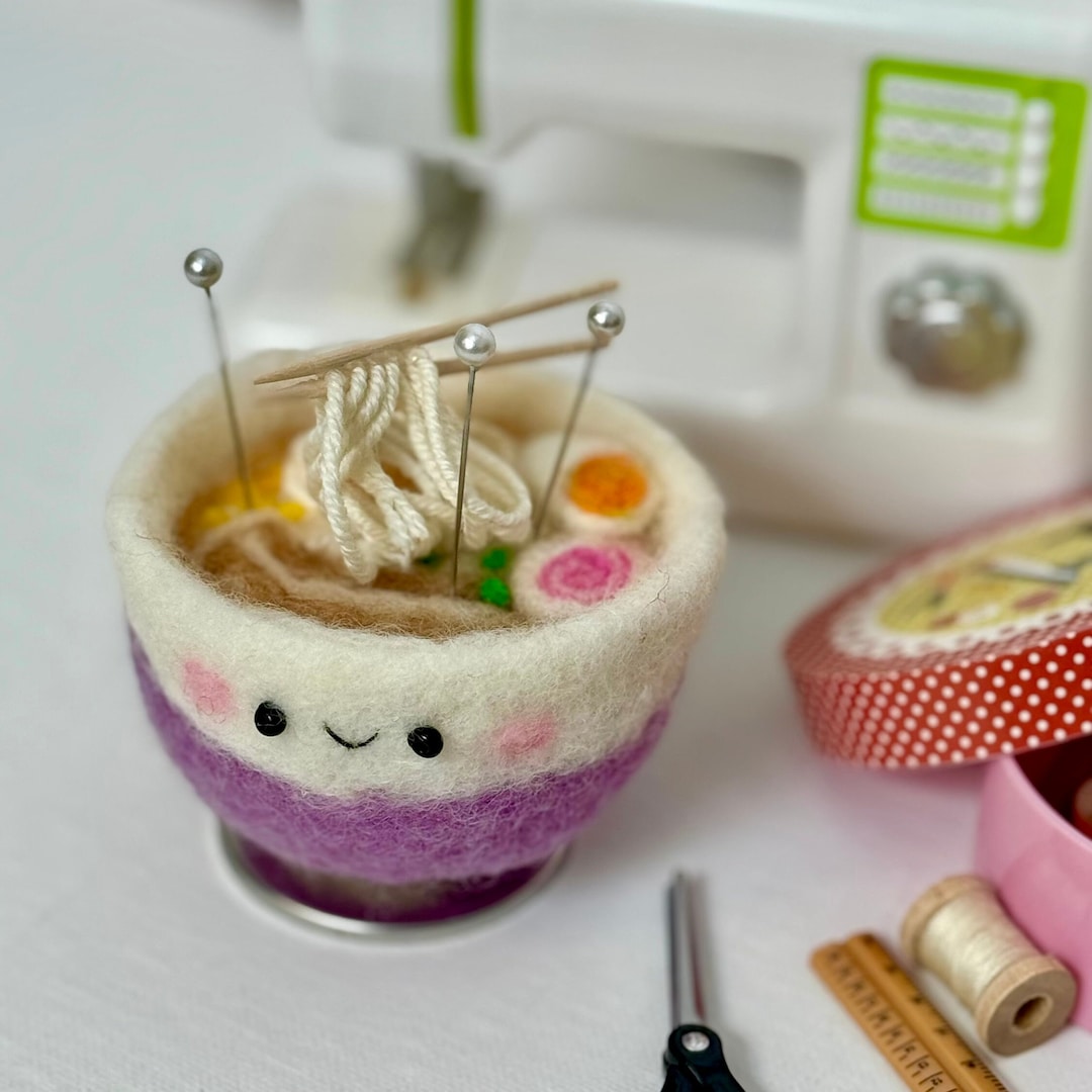Mini Purple Ramen Pincushion | Desktop Decor | Cute Ramen Gift | Needle ...