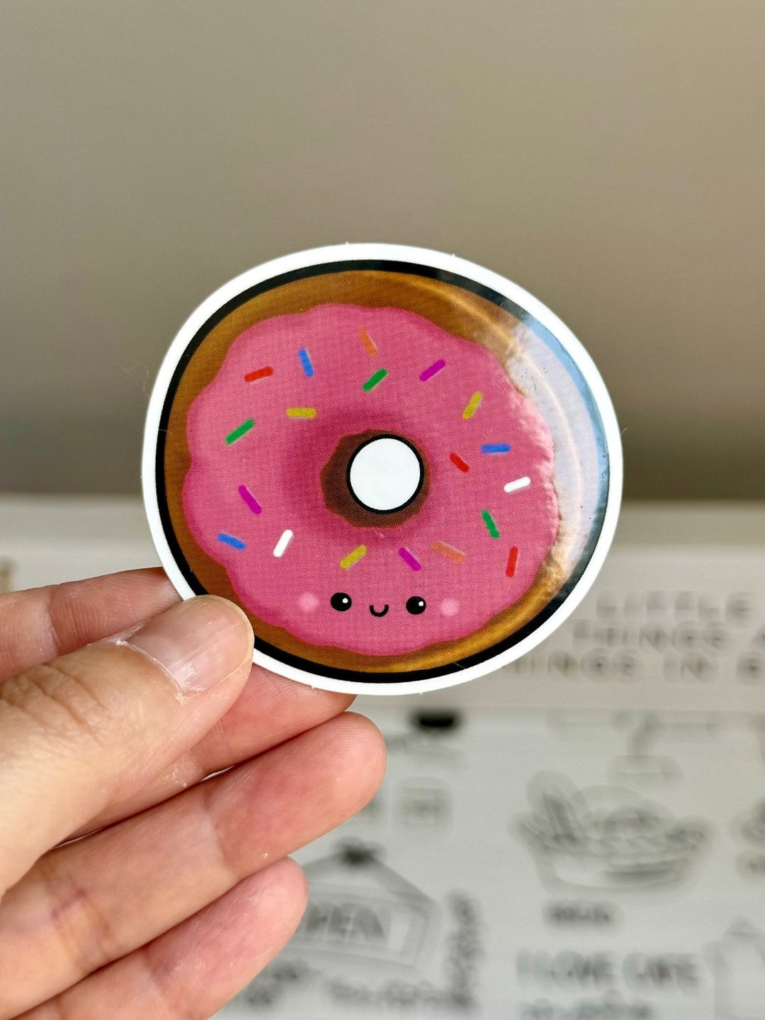 2.5” Cute Vinyl Sticker Pink Donut Sticker Glossy Sticker for Cup ...