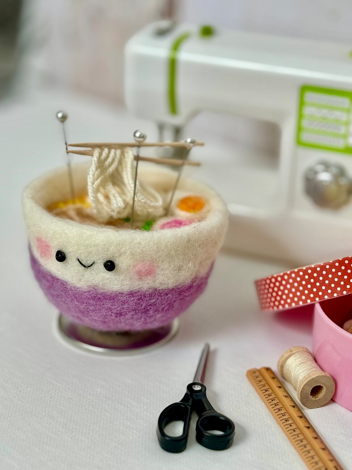 Mini Purple Ramen Pincushion | Desktop Decor | Cute Ramen Gift | Needle ...