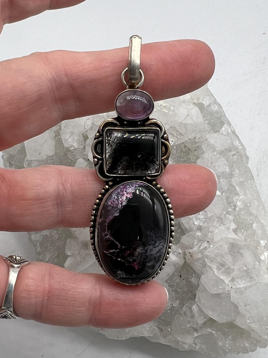 CLEARANCE Charoite, Amethyst and Tourmalinated Quartz Pendant - Etsy ...