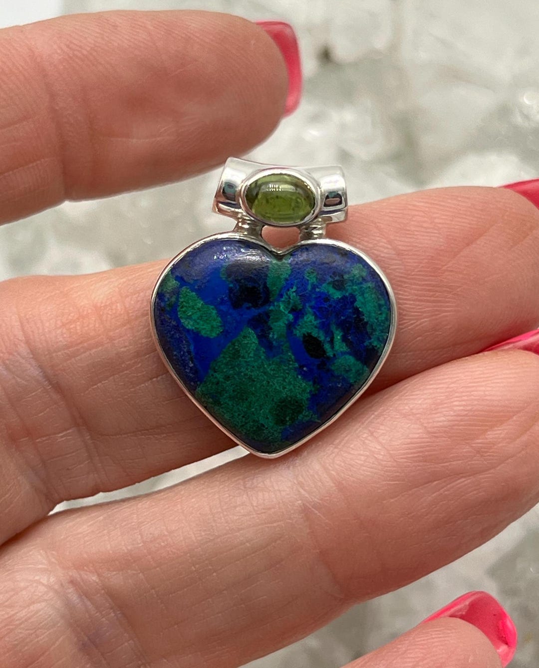 Azurite in Malachite and Green Tourmaline Heart Pendant - Etsy