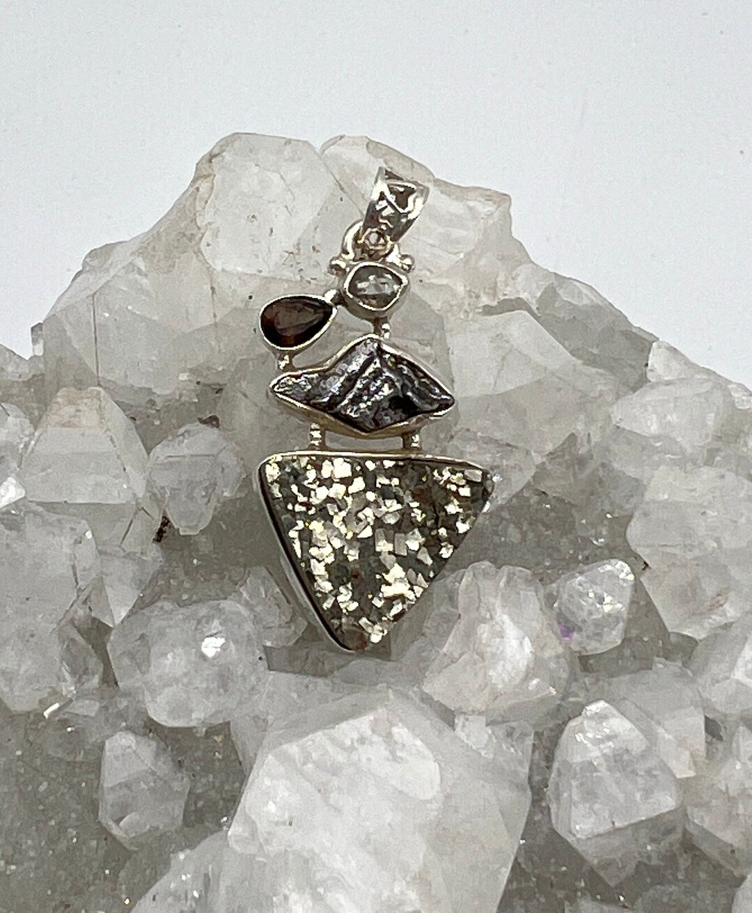 Pyrite Nugget, Meteorite, Smokey Quartz and Herkimer Diamond Pendant - Etsy