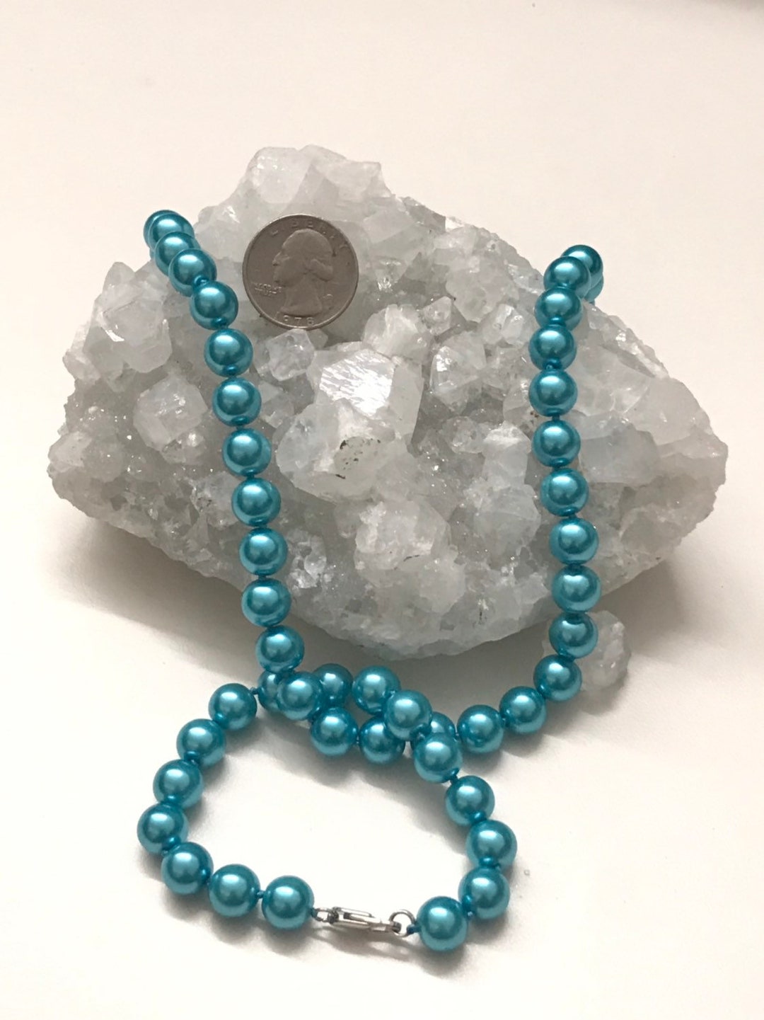 Chunky Aqua Blue Pearl Necklace and Bracelet Set - Etsy