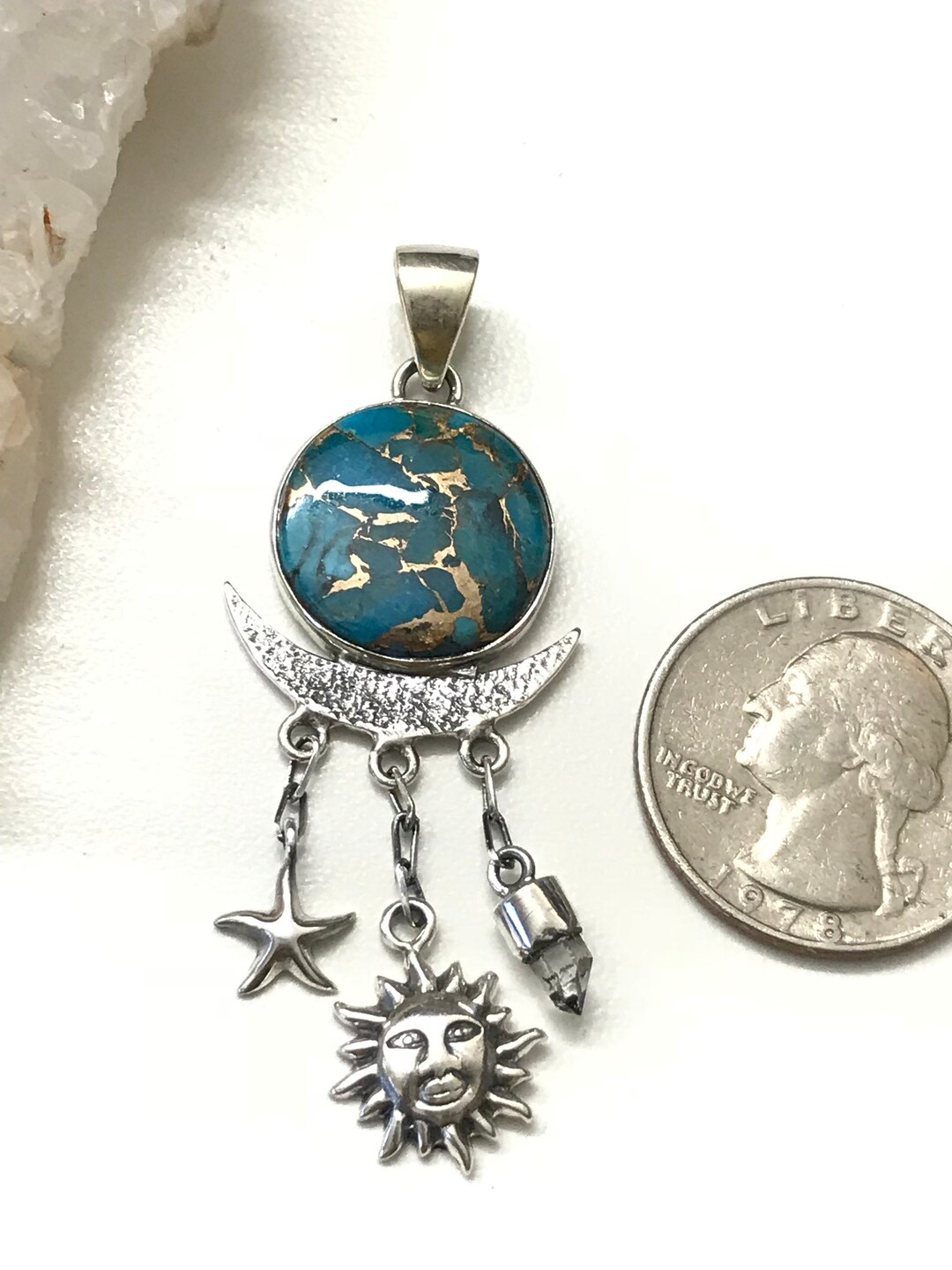Celestial Copper Blue Turquoise and Quartz Crystal Point Pendant - Etsy
