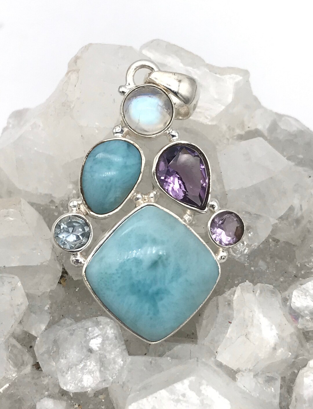 Beautiful Ocean Blue Larimar, Moonstone, Blue Topaz, and Amethyst ...