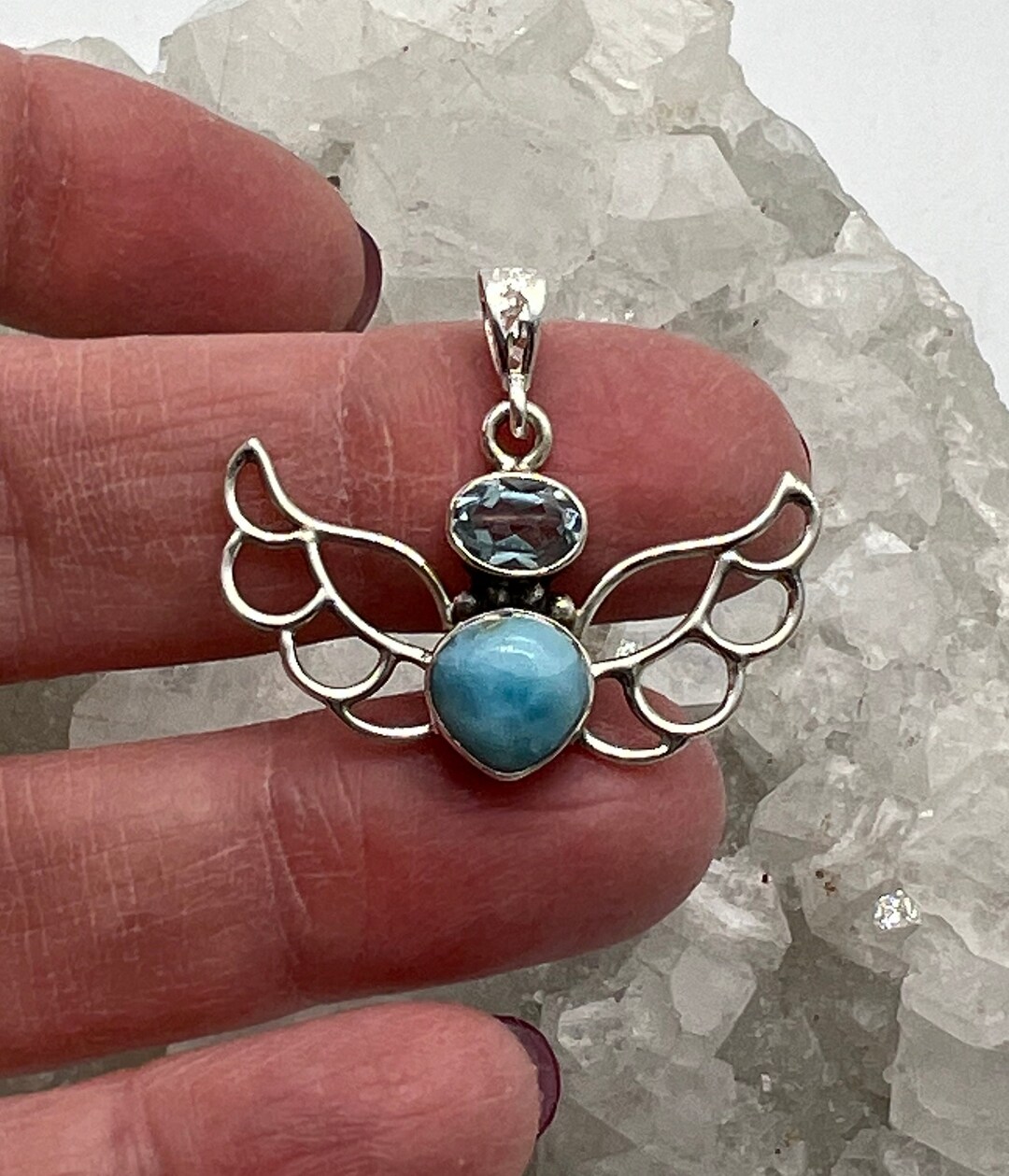 Sacred Angel Wings - Larimar and Blue Topaz Pendant - Etsy