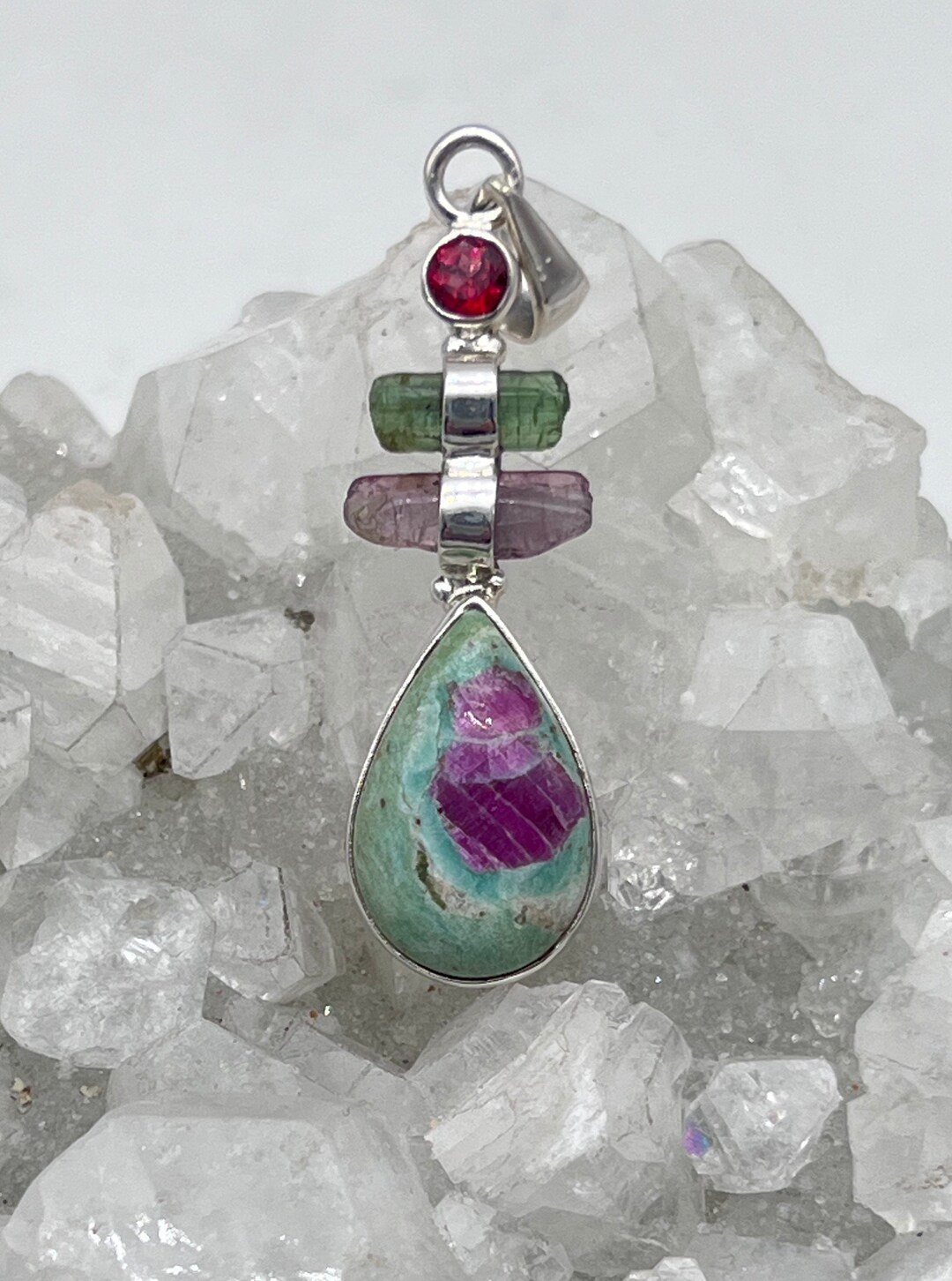 Ruby in Fuchsite, Garnet and Tourmaline Sticks Pendant - Etsy