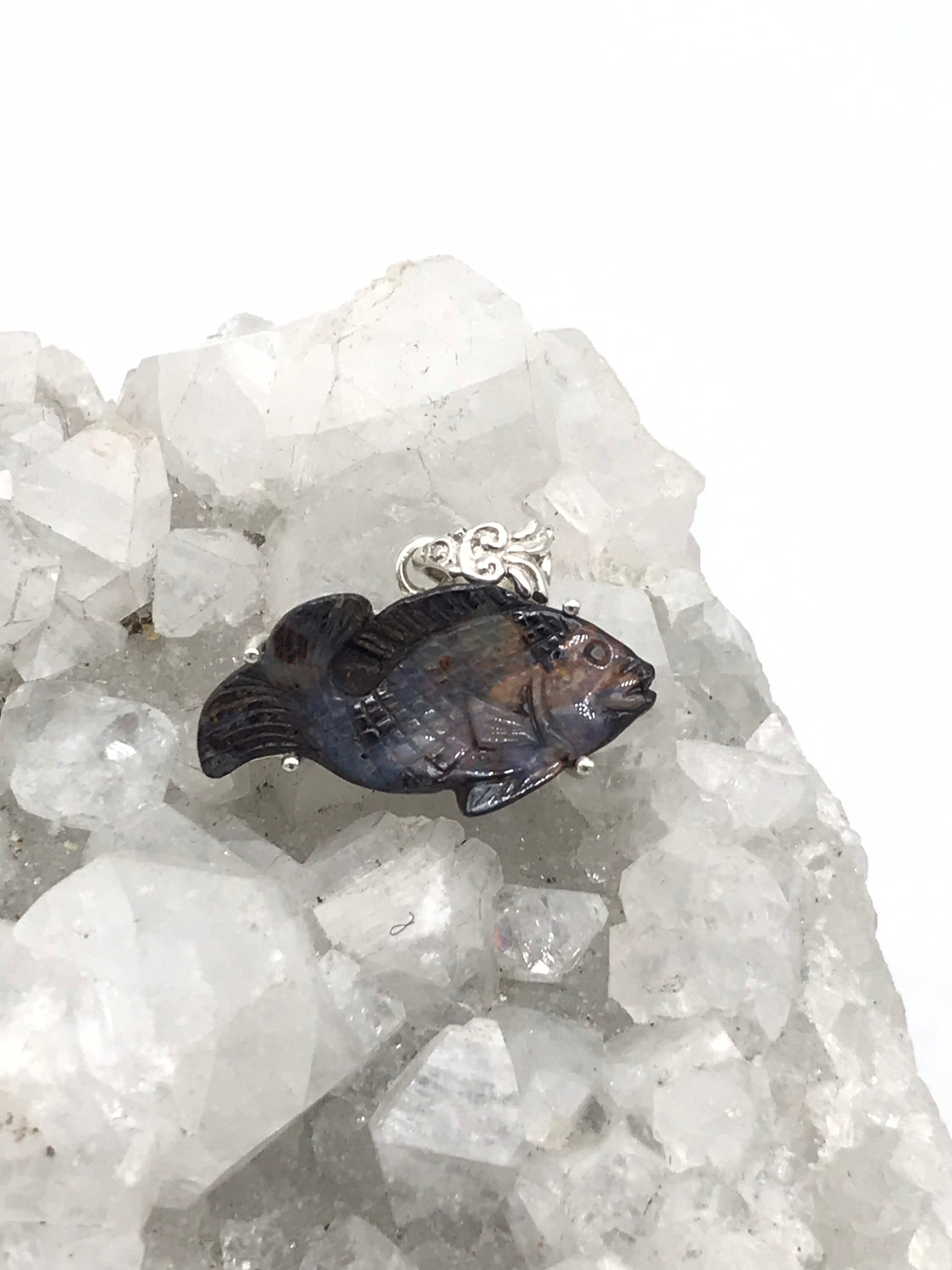 Carved Boulder Opal Fish Pendant - Etsy