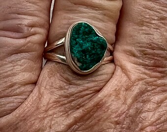 Round Rose Cut Dioptase Quartz 925 Sterling Silver Ring, Green Dioptase ...