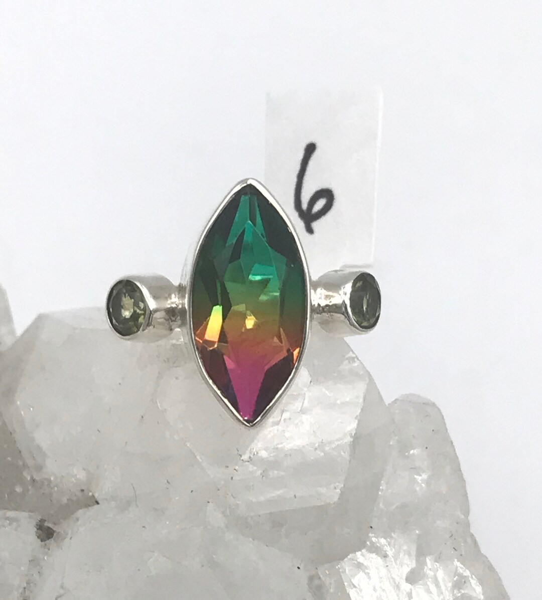 Watermelon Quartz and Peridot Ring Size 6 - Etsy