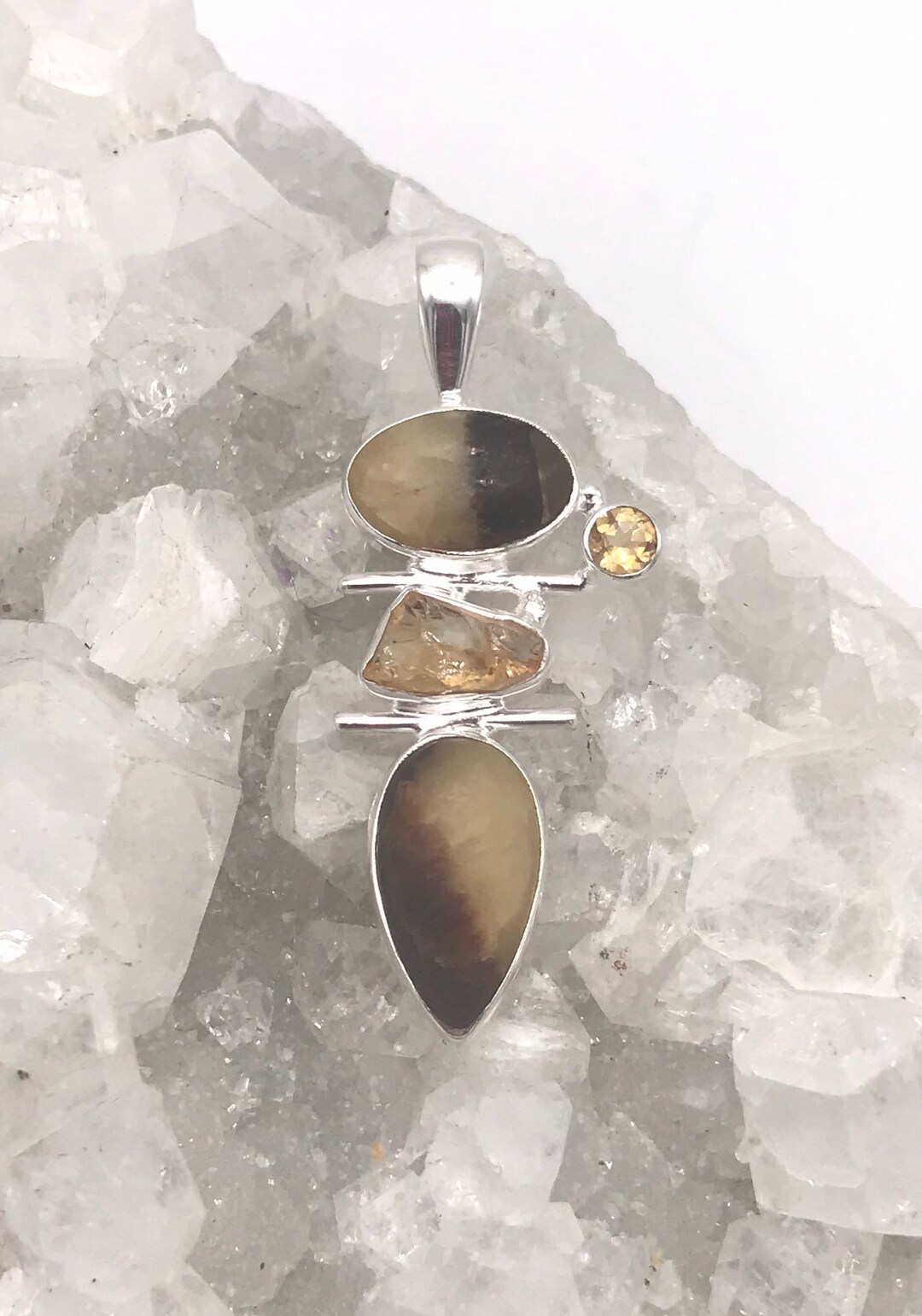 Septarian dragon Stone and Citrine Pendant - Etsy