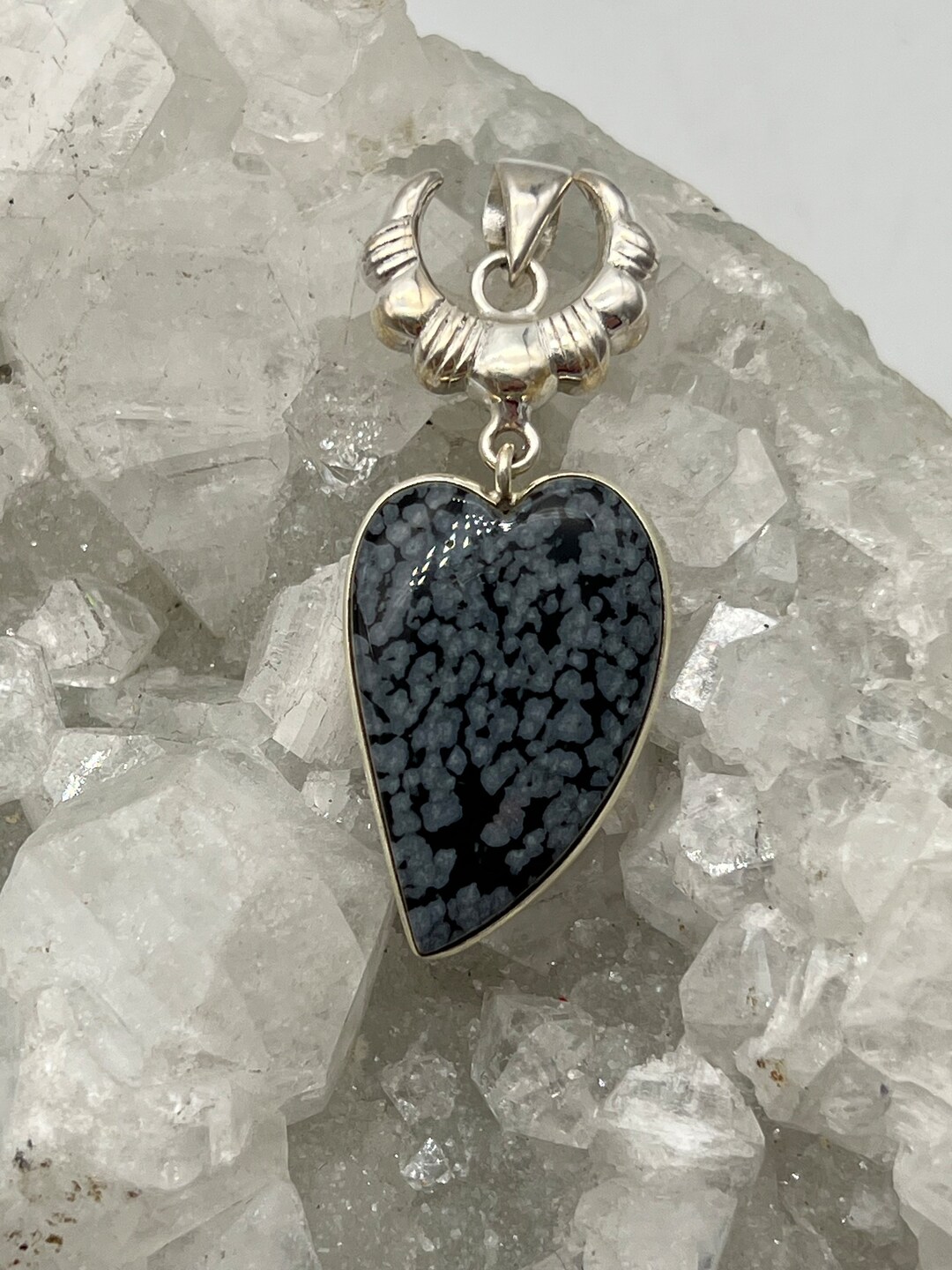 Snowflake Jasper Heart Crescent Moon Pendant - Etsy