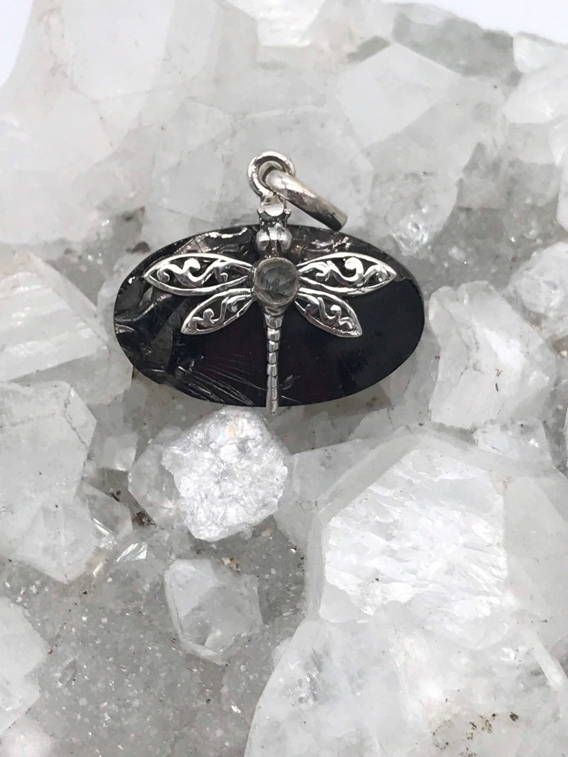 Shungite and Herkimer Diamond-Dragonfly Pendant | Etsy