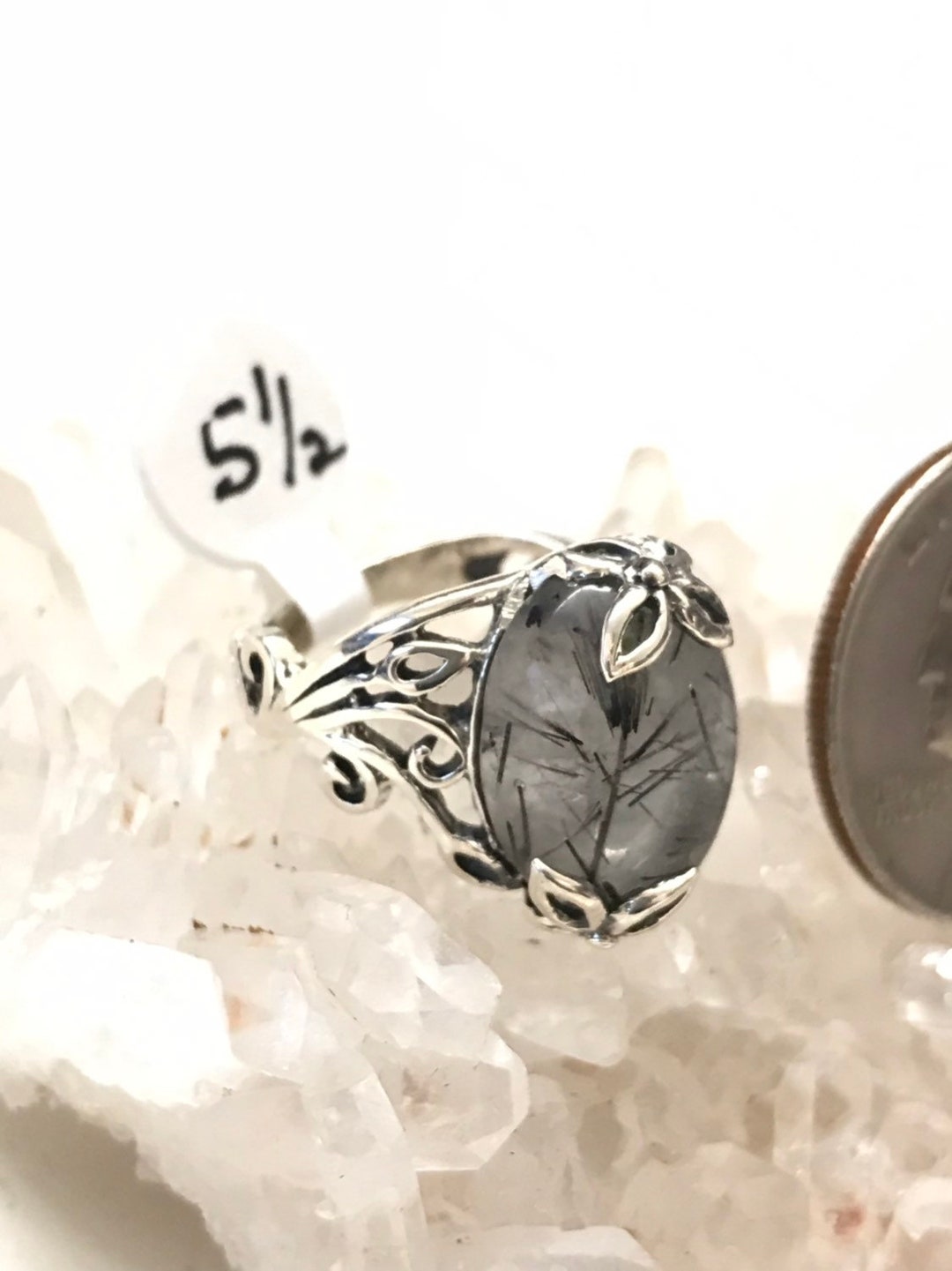 Black Tourmalinated Quartz Ring, Size 5 1/2 - Etsy