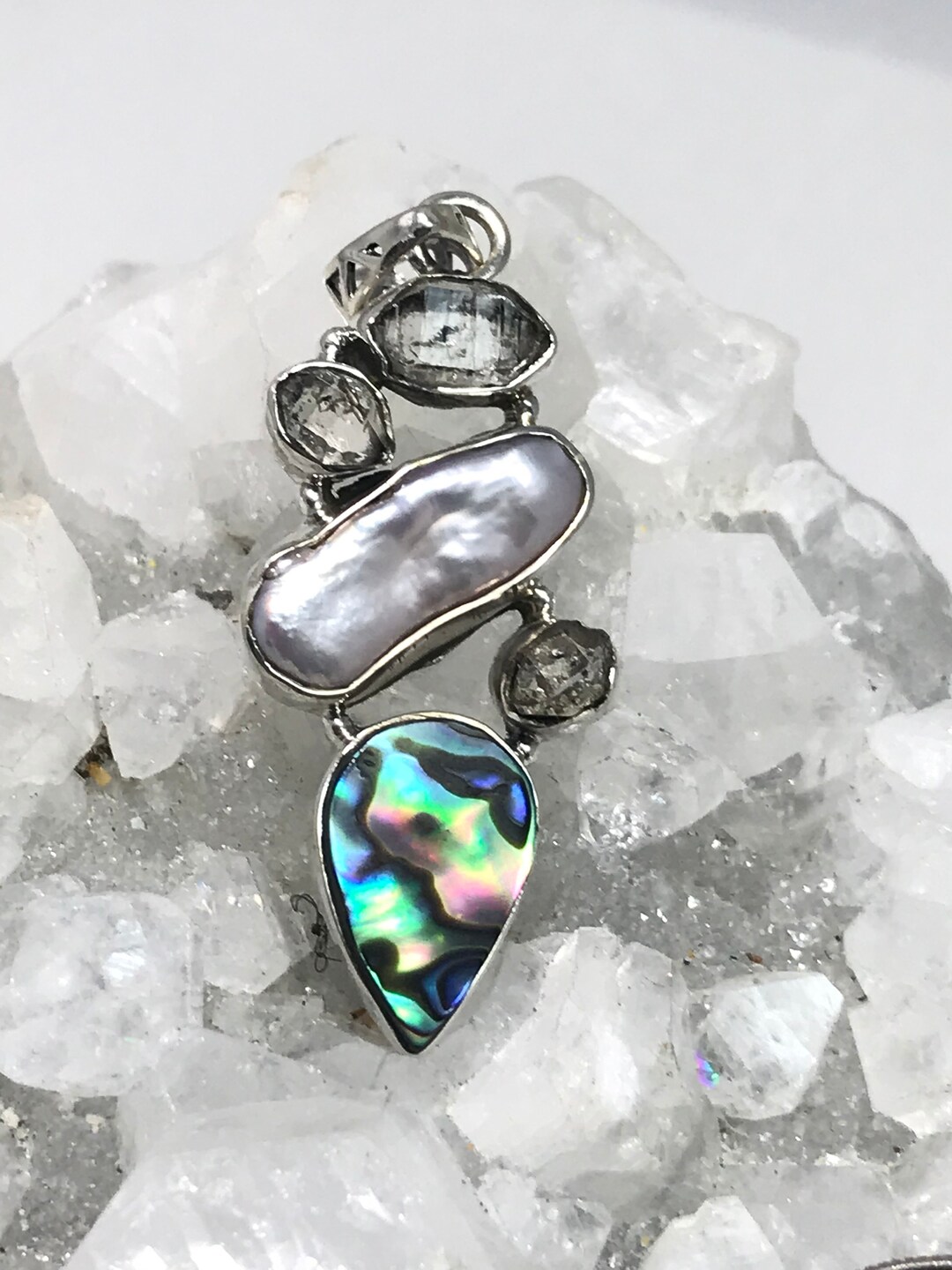 Beautiful Abalone Shell, Biwa Pearl and Herkimer Diamond - Etsy