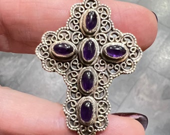 Sterling Silver Cross Pendant With a 3mm Light Amethyst Swarovski Stone ...