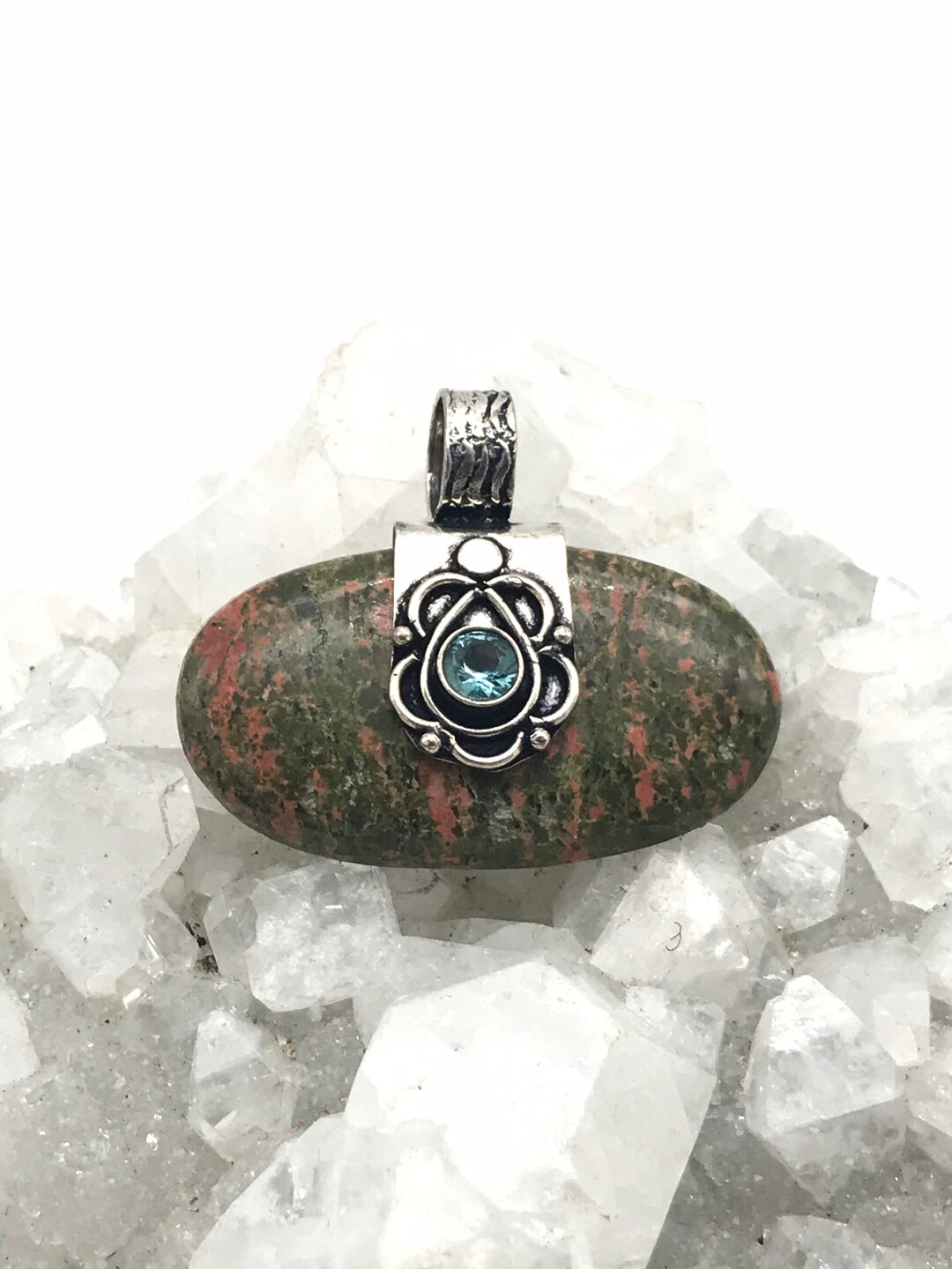 CLEARANCE Unakite and Blue Crystal Pendant - Etsy