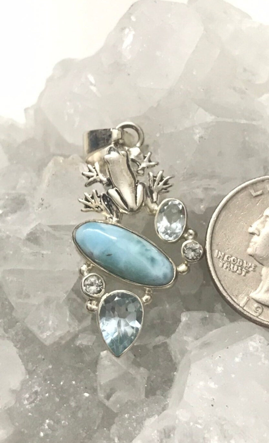 Beautiful Larimar and Blue Topaz Frog Pendant - Etsy