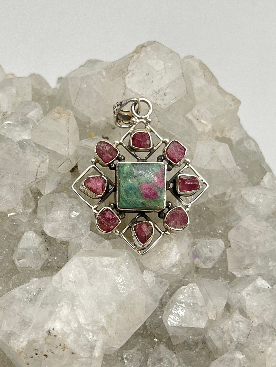 Ruby in Fuchsite, and Rough Pink Tourmaline Pendant - Etsy