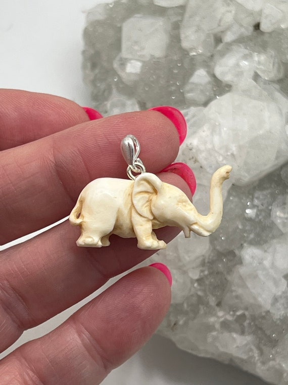 Carved Bone Elephant Pendant - Gem