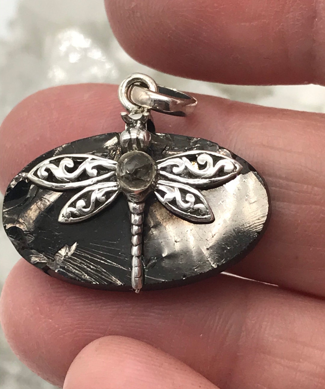 Shungite and Herkimer Diamond-dragonfly Pendant - Etsy
