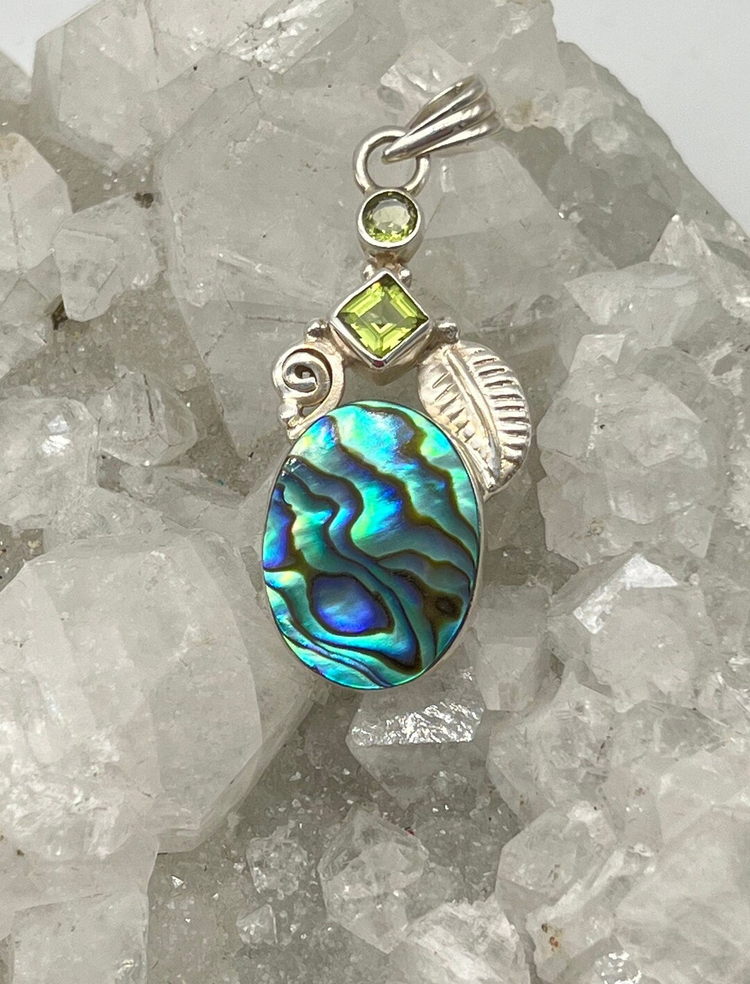 Beautiful Abalone Shell and Peridot Pendant - Etsy