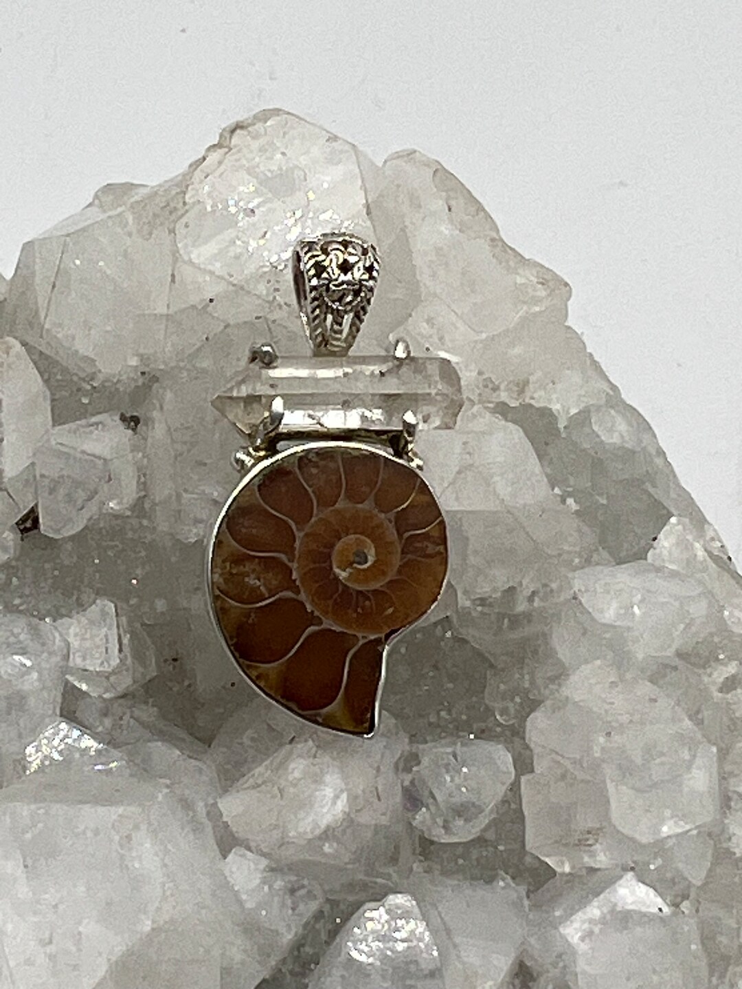 Ammonite and Quartz Crystal Pendant - Etsy