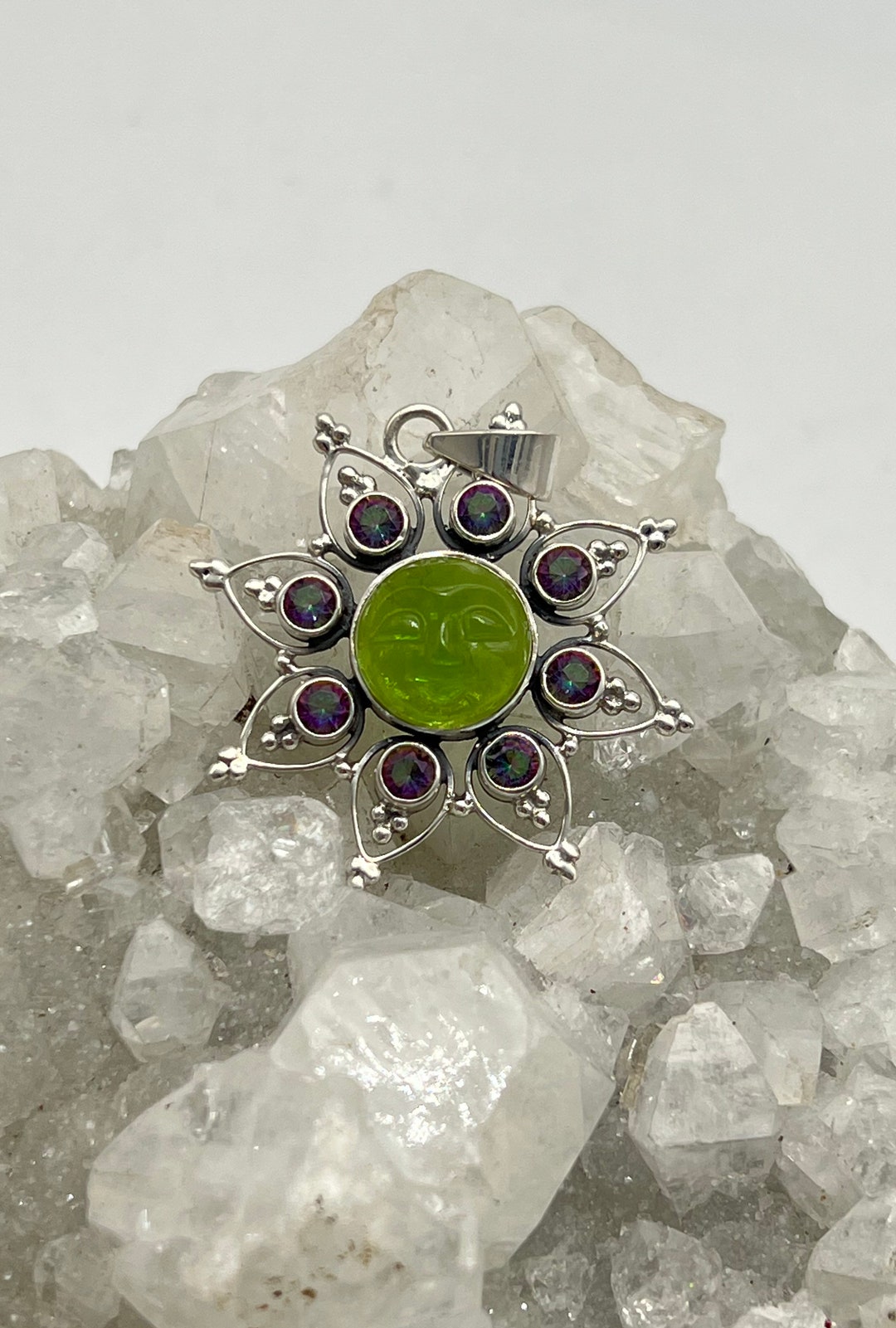 Sunny Days Carved Peridot Face and Mystic Topaz Pendant - Etsy