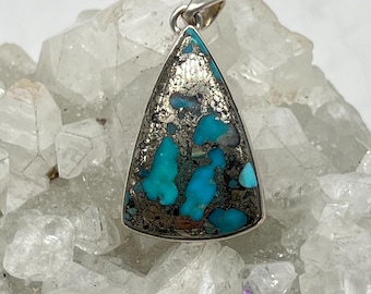 Raw Turquoise With Pyrite Pendant Copper Necklace No Stabilized ...