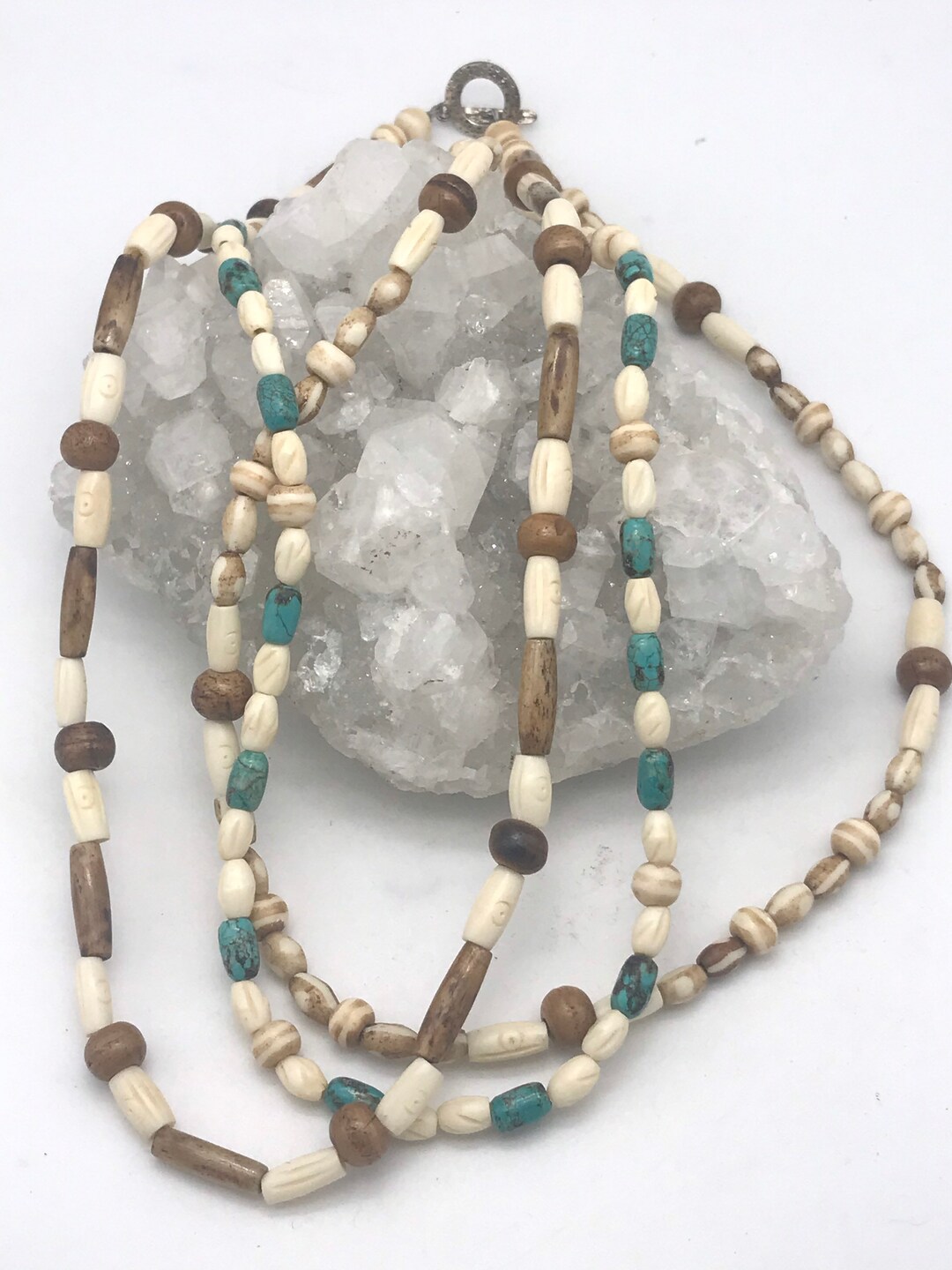 Three-strand Natural Bone and Turquoise Necklace - Etsy