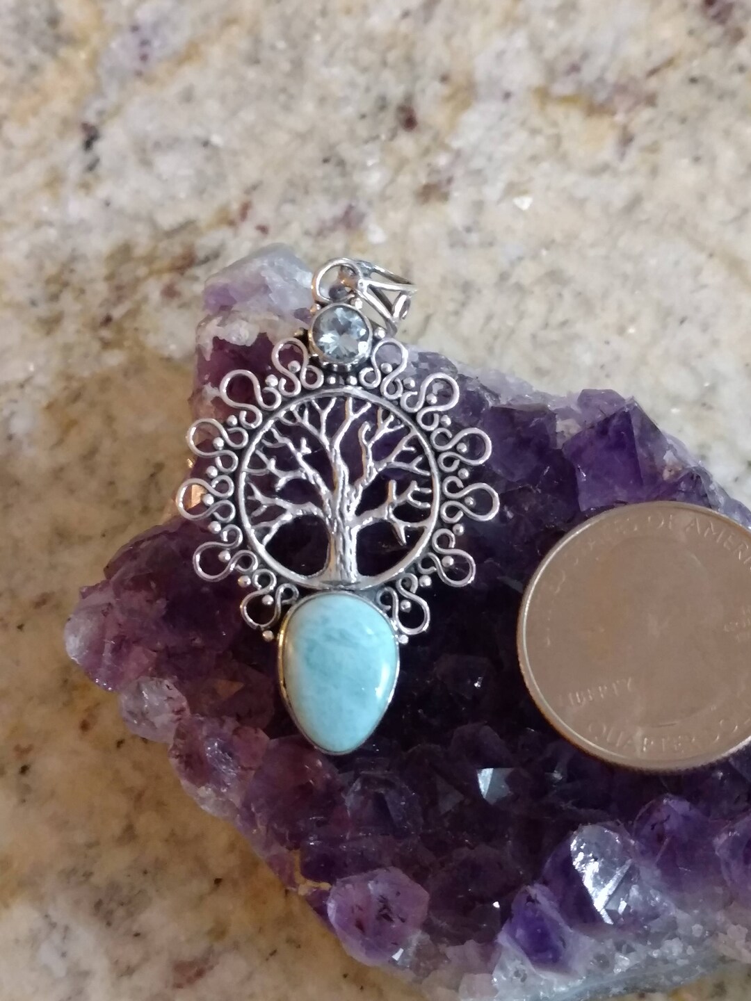 CLEARANCE Larimar and Blue Topaz Tree of Life Pendant - Etsy
