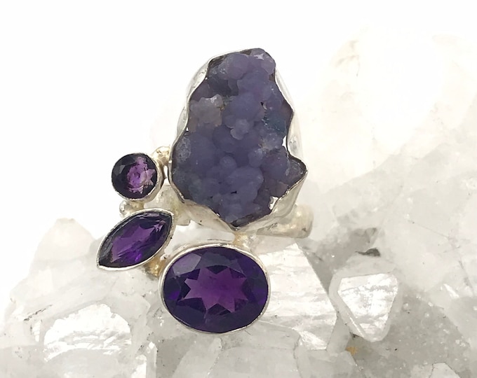 Grape Agate Sterling Silver Ring, Size 8.75, Indonesia Gem, Rare ...