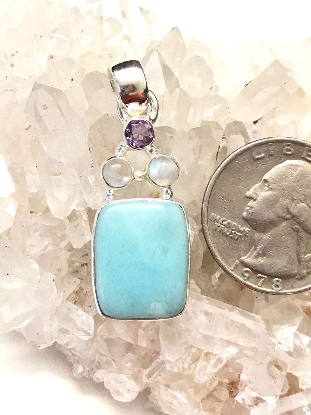Beautiful Ocean Blue Larimar, Moonstone and Amethyst Pendant - Etsy