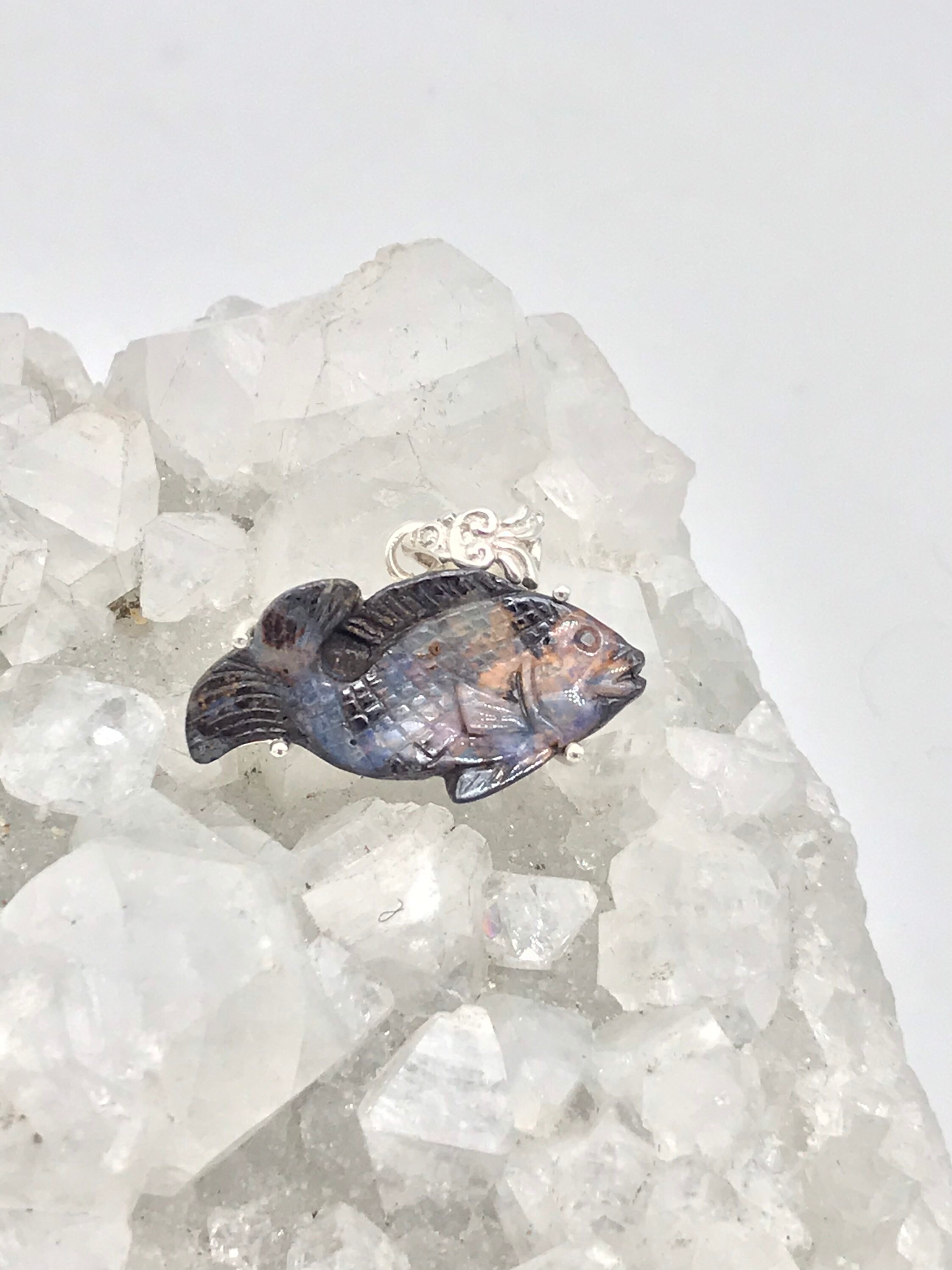 Carved Boulder Opal Fish Pendant - Etsy