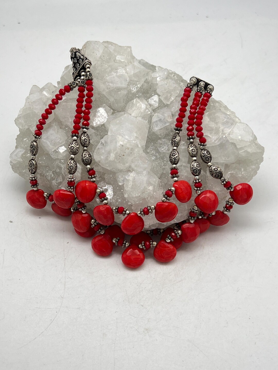 Three Strand Bright Red Necklace - Etsy