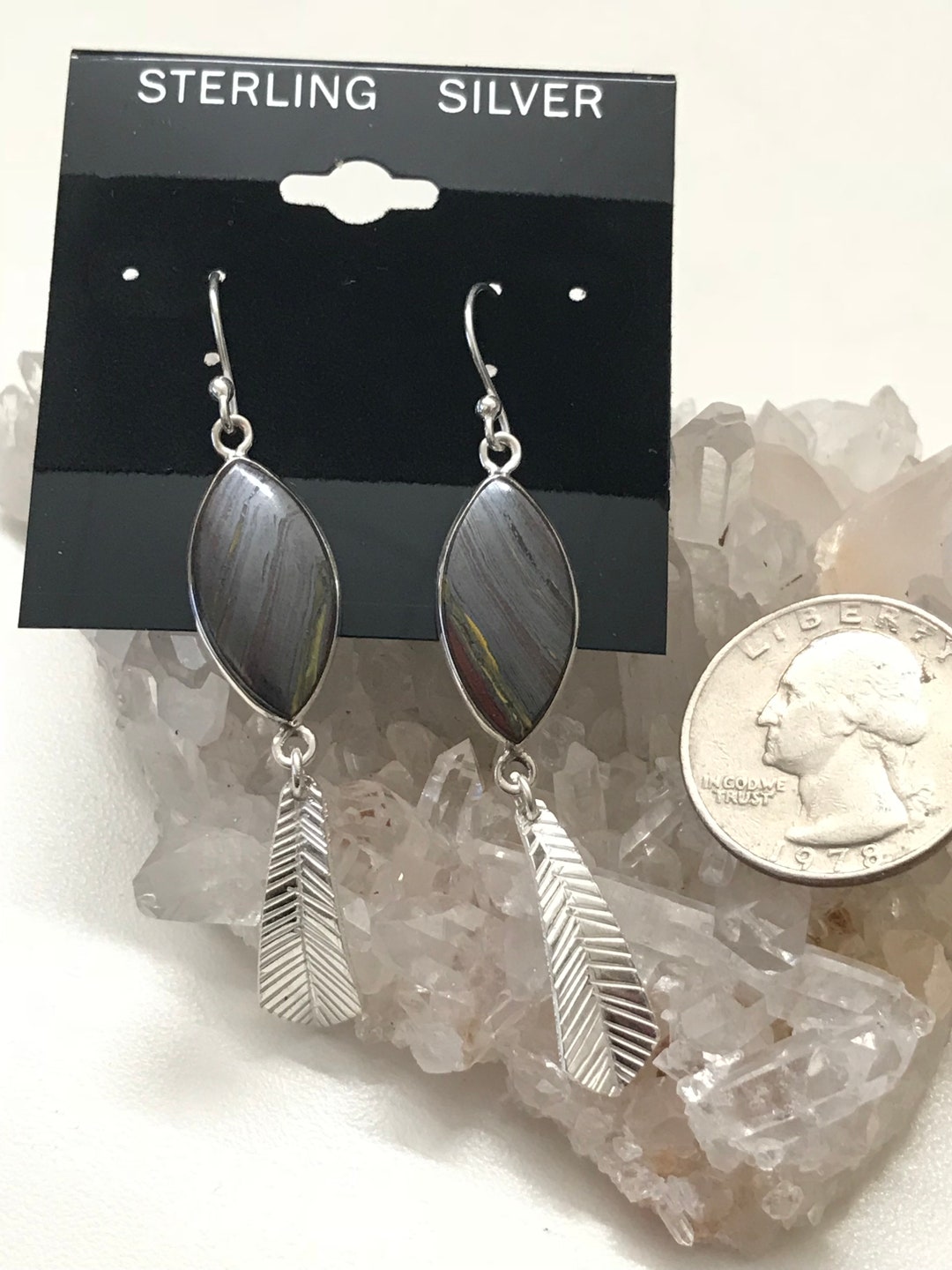 Iron Tigers Eye Feather Earrings - Etsy