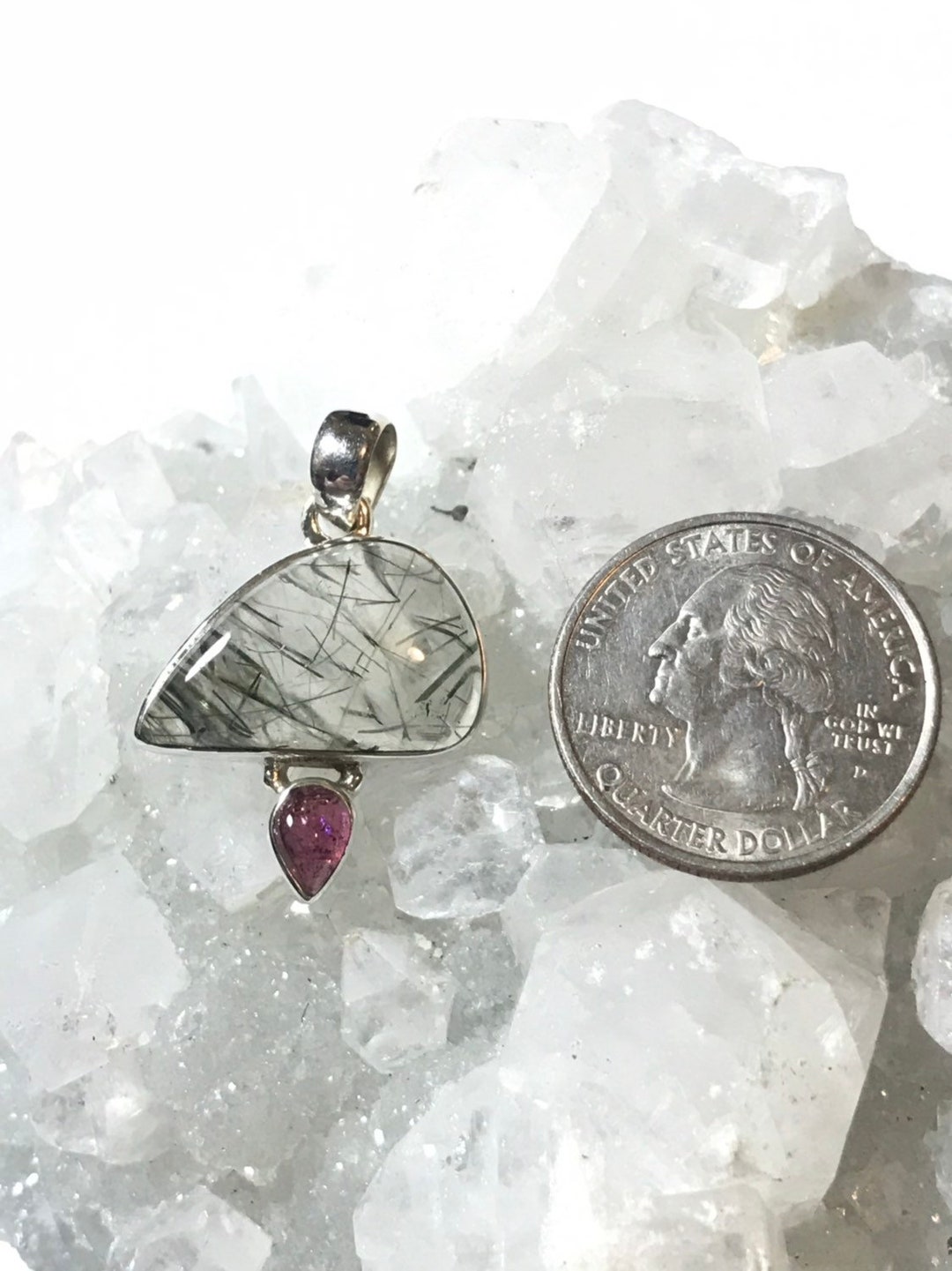 CLEARANCE Green Rutilated Quartz and Pink Tourmaline Pendant - Etsy